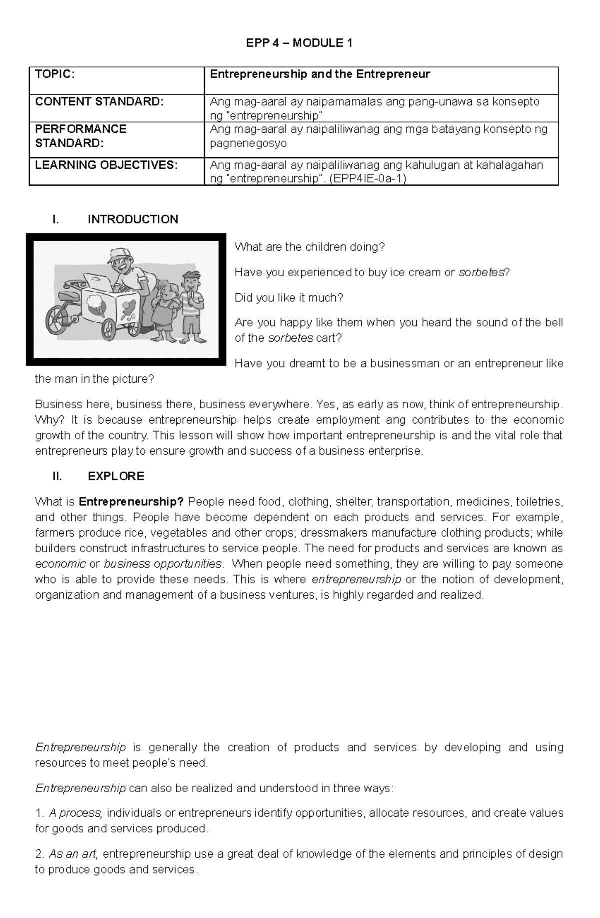 EPP4 - Module 1: Understanding Entrepreneurship and Its Importance - Studocu