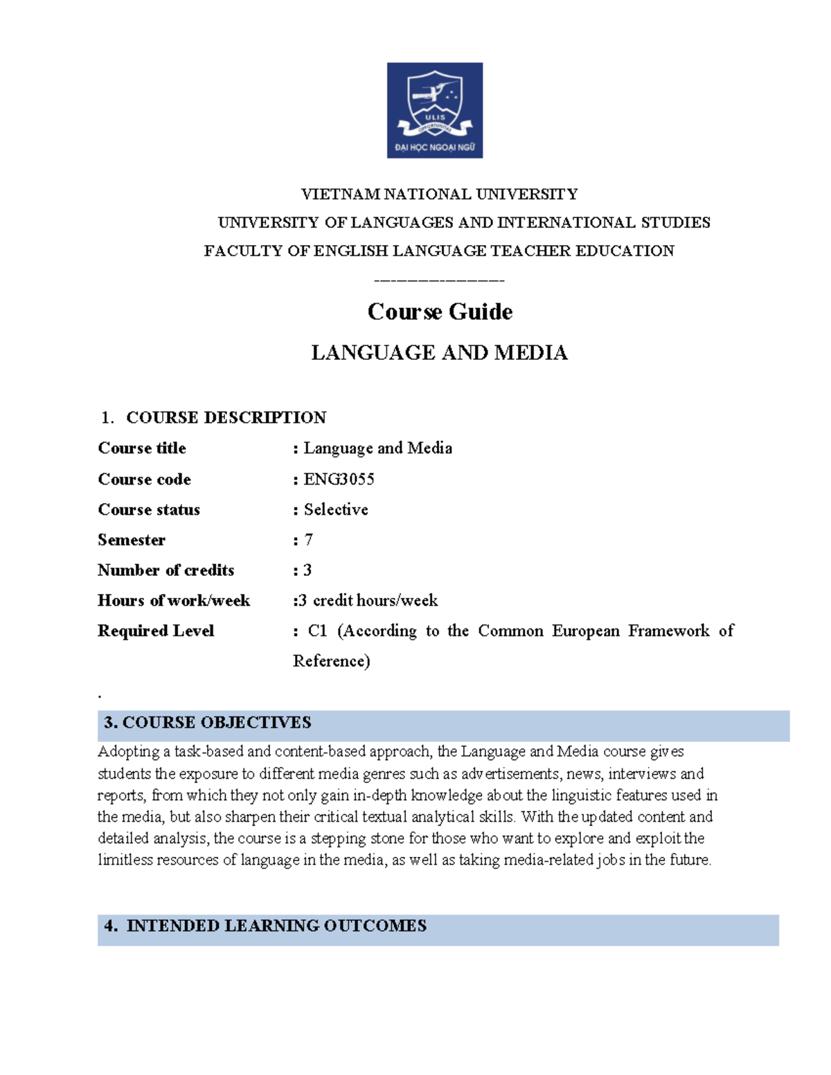 ENG Language and Media Course Guide for C1 Level Students - Studocu