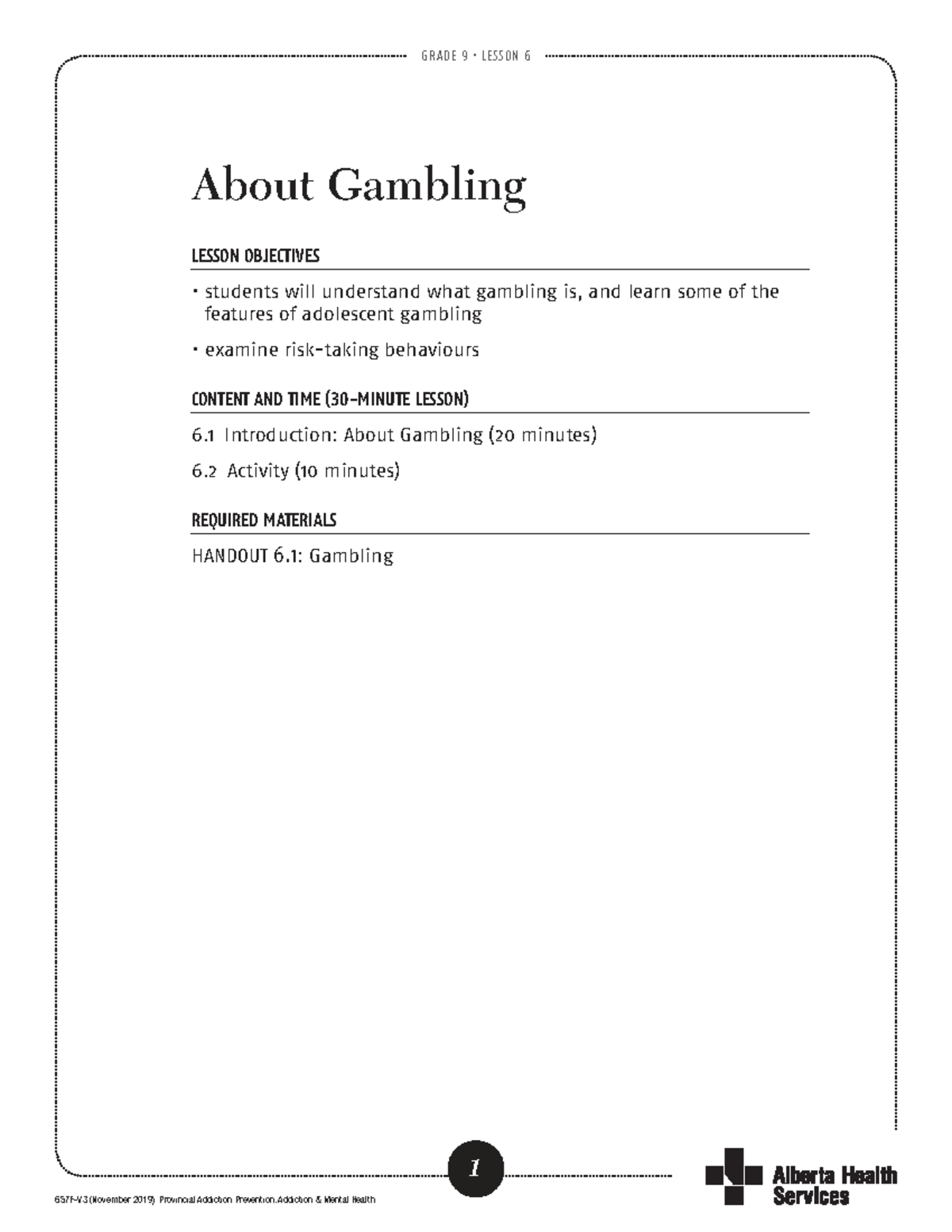 GRADE 9 LESSON 6: Understanding Gambling and Its Effects - Studocu