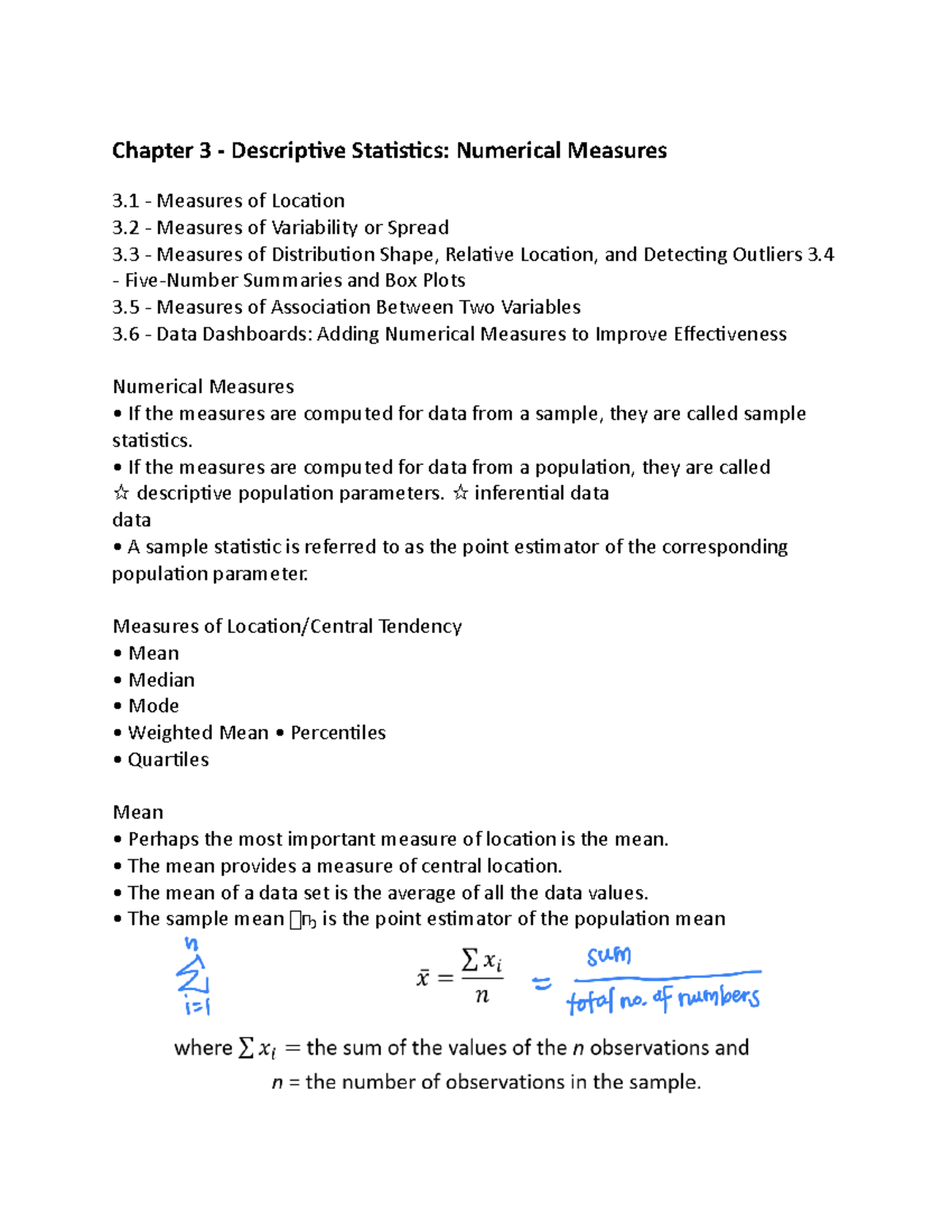 Chapter 3 - Part 1 - Descriptive Statistics: Numerical Measures - Chapter 3 - Descriptive - Studocu