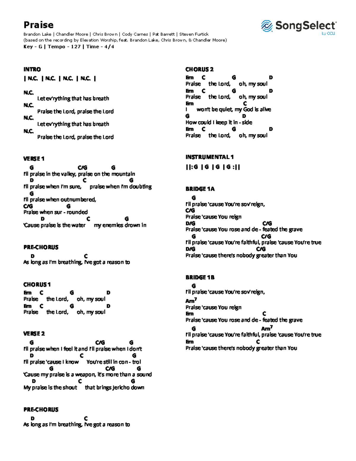 Praise - Chords in G for Elevation Worship (Final Exam) - Studocu