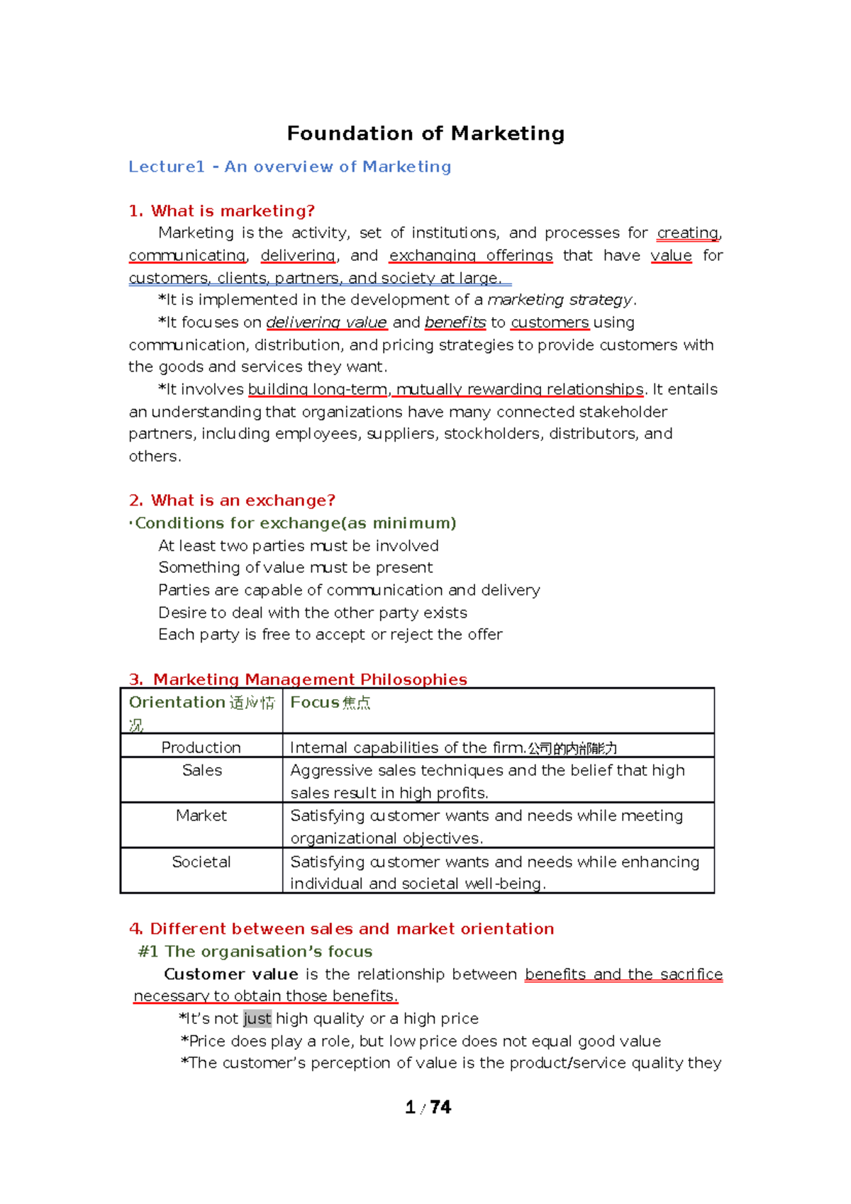 summaries notes for exam - Foundation of Marketing Lecture1 - An ...