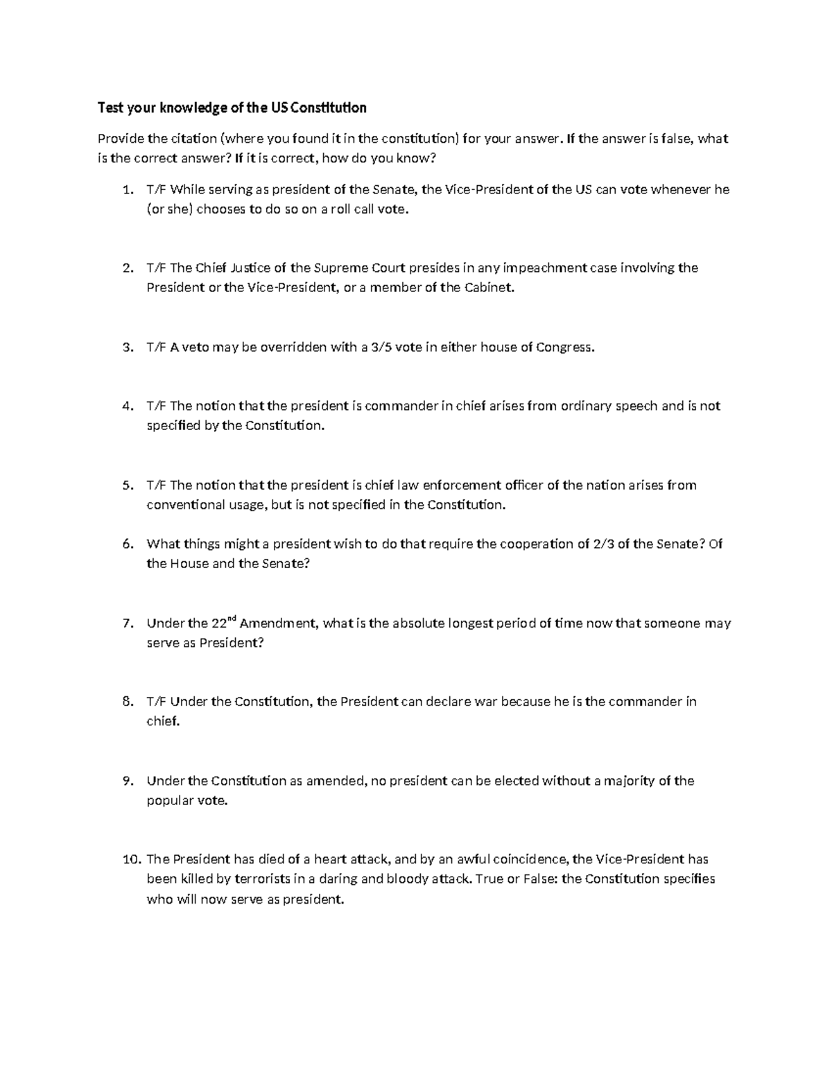 Constitution Test: Assessing Knowledge of US Constitution Principles ...