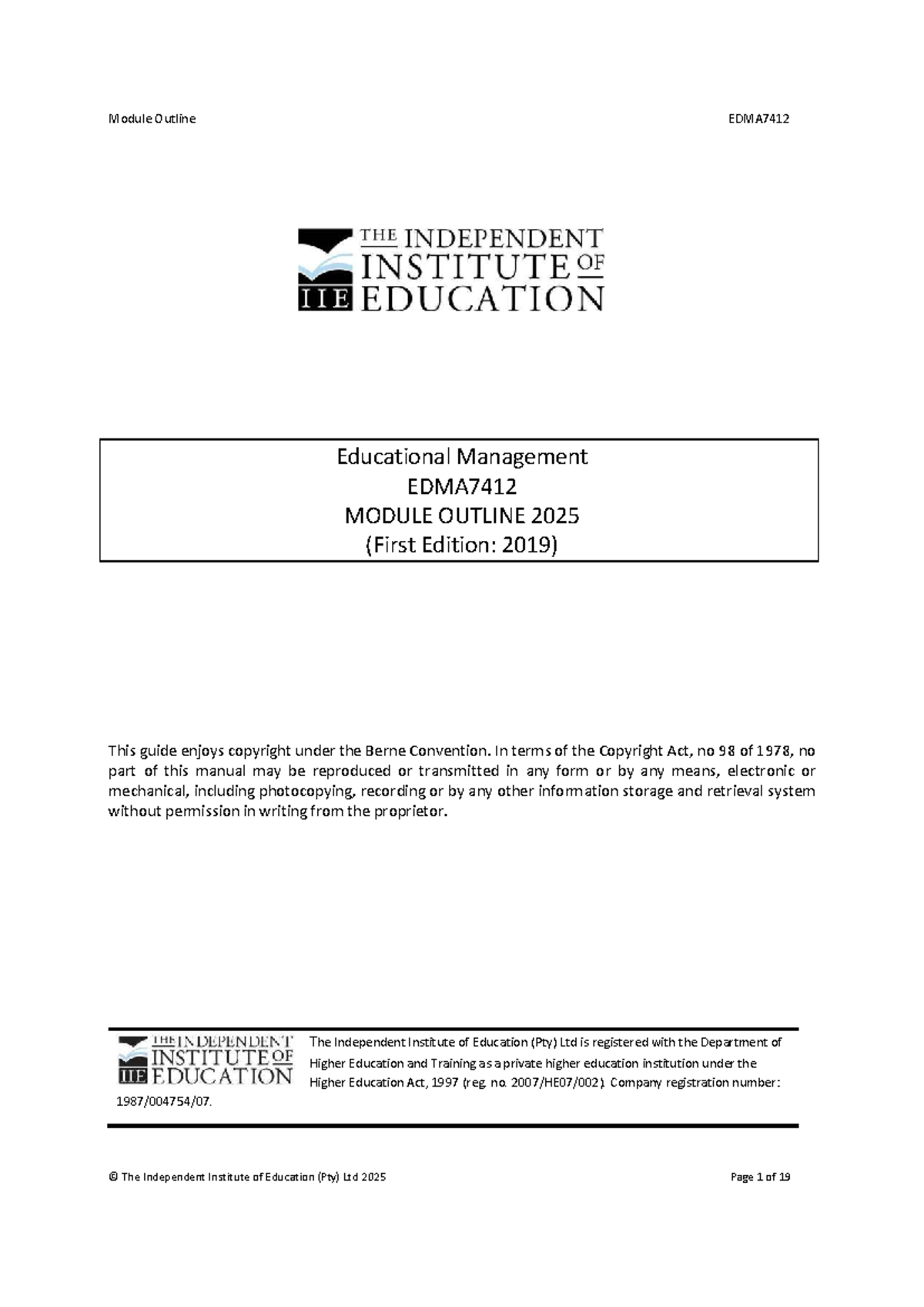 EDMA7412 Module Outline: Educational Management 2025 Edition - Studocu