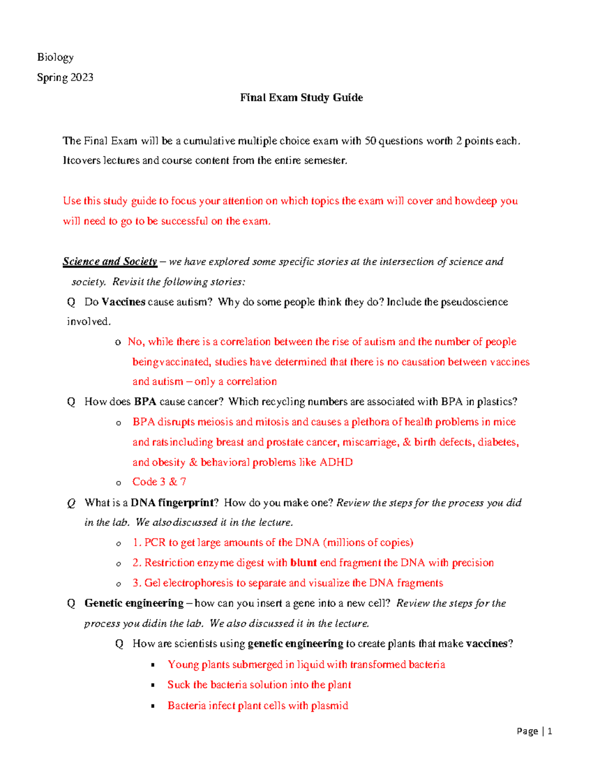 Final Exam Study Guide - Biology FD Spring 2023 - Studocu