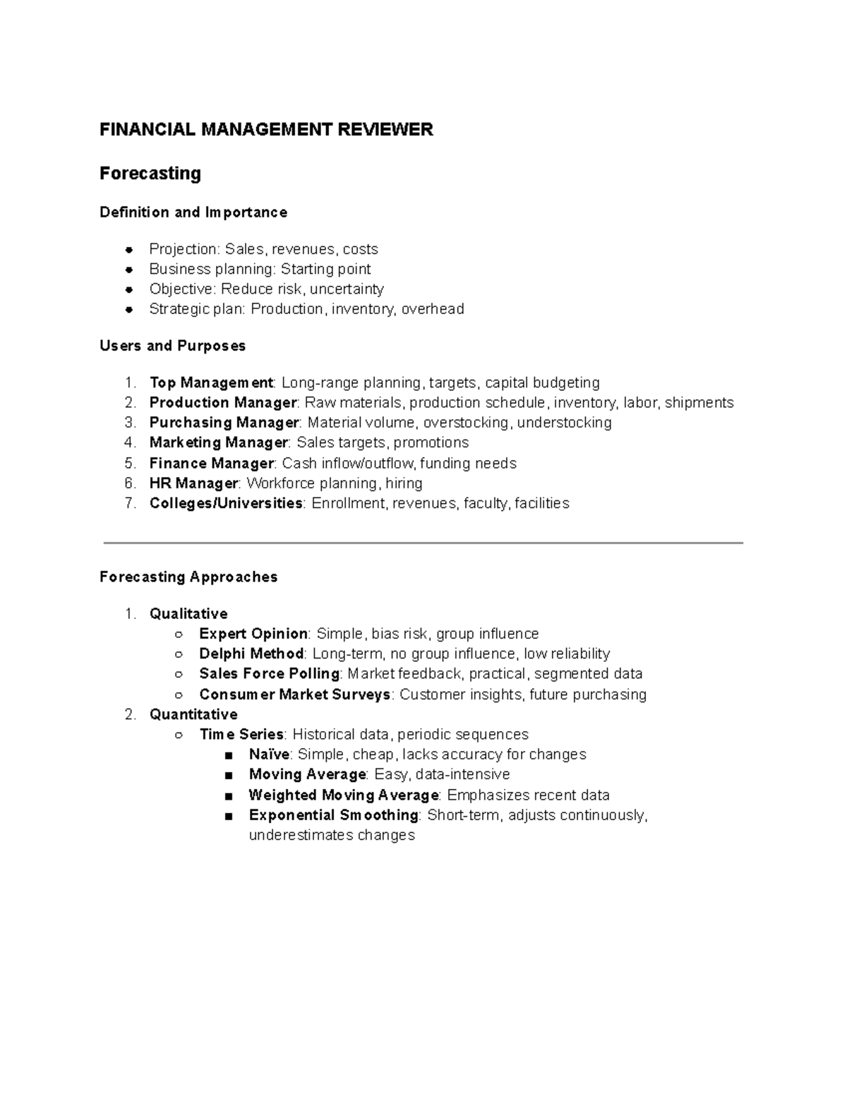 Financial Management Review: Key Concepts for Success - Studocu
