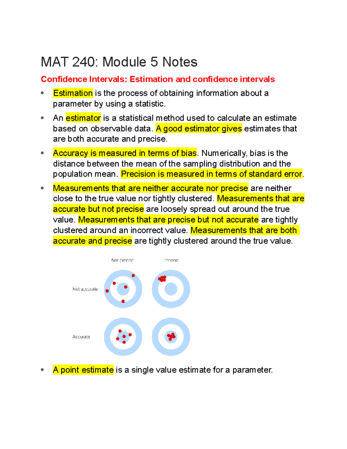 MAT 240 Module six Notes - MAT 240: Module 5 Notes Confidence Intervals ...