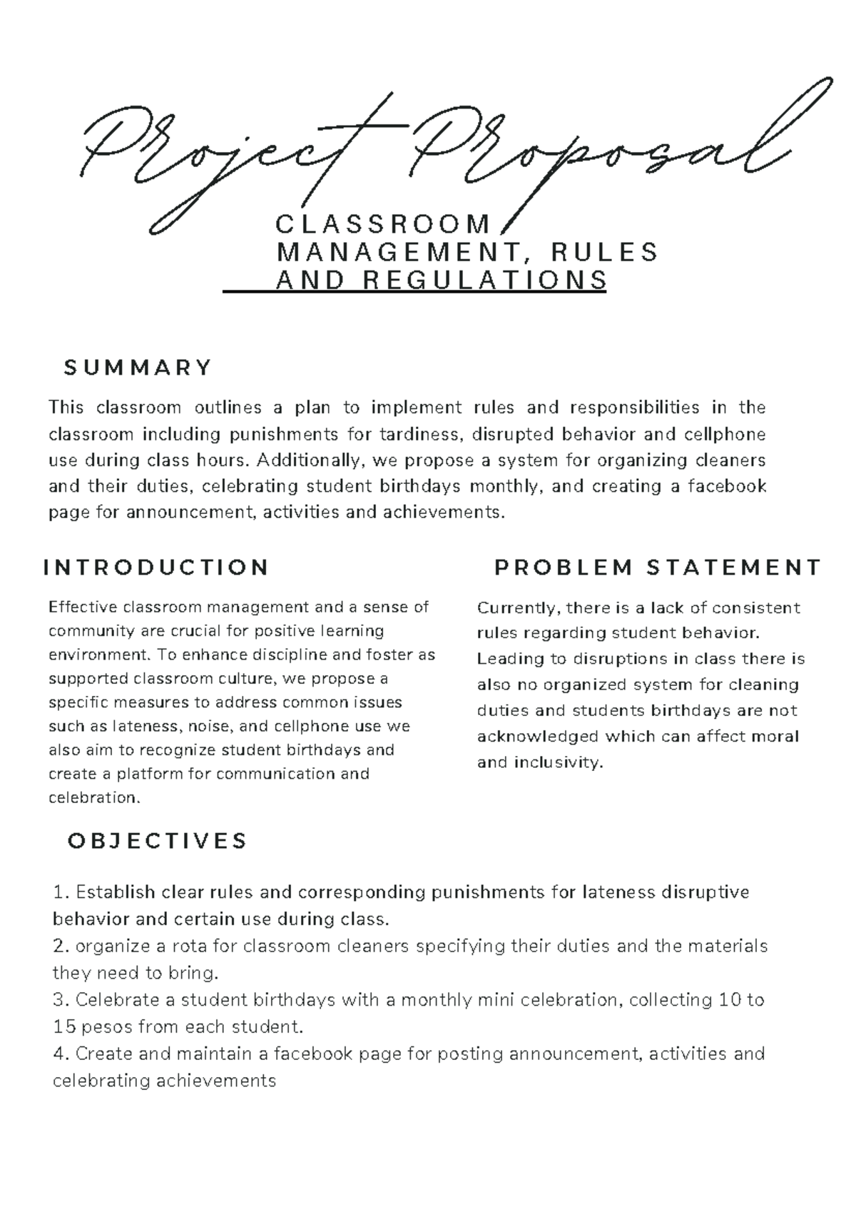 Classroom Management Project Proposal 20240808 055516 0000 - Studocu