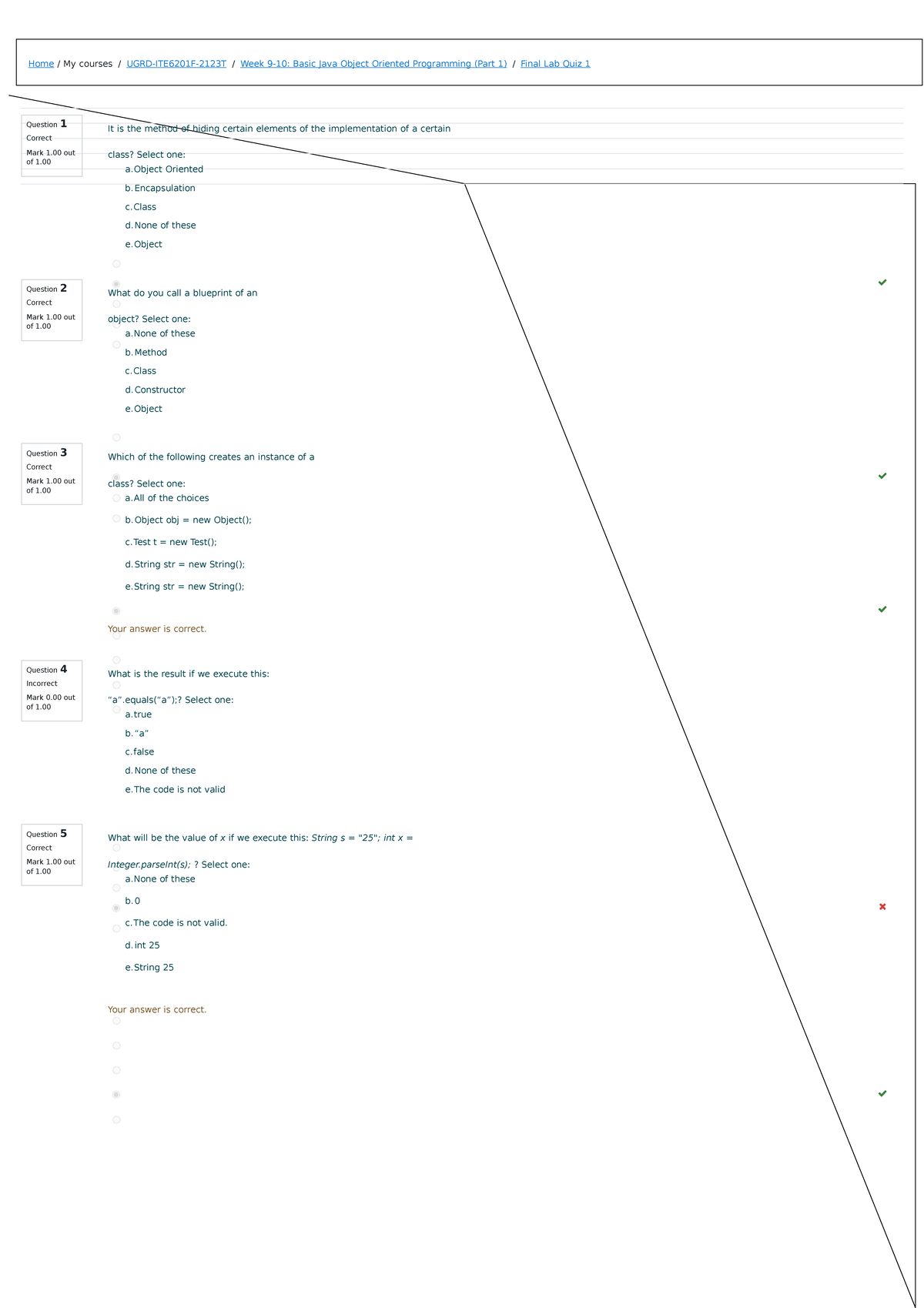 Oop1 Final Lab Quiz 1 Home My Courses Ugrd Ite6201f 2123t Week 9 10 Basic Java Object