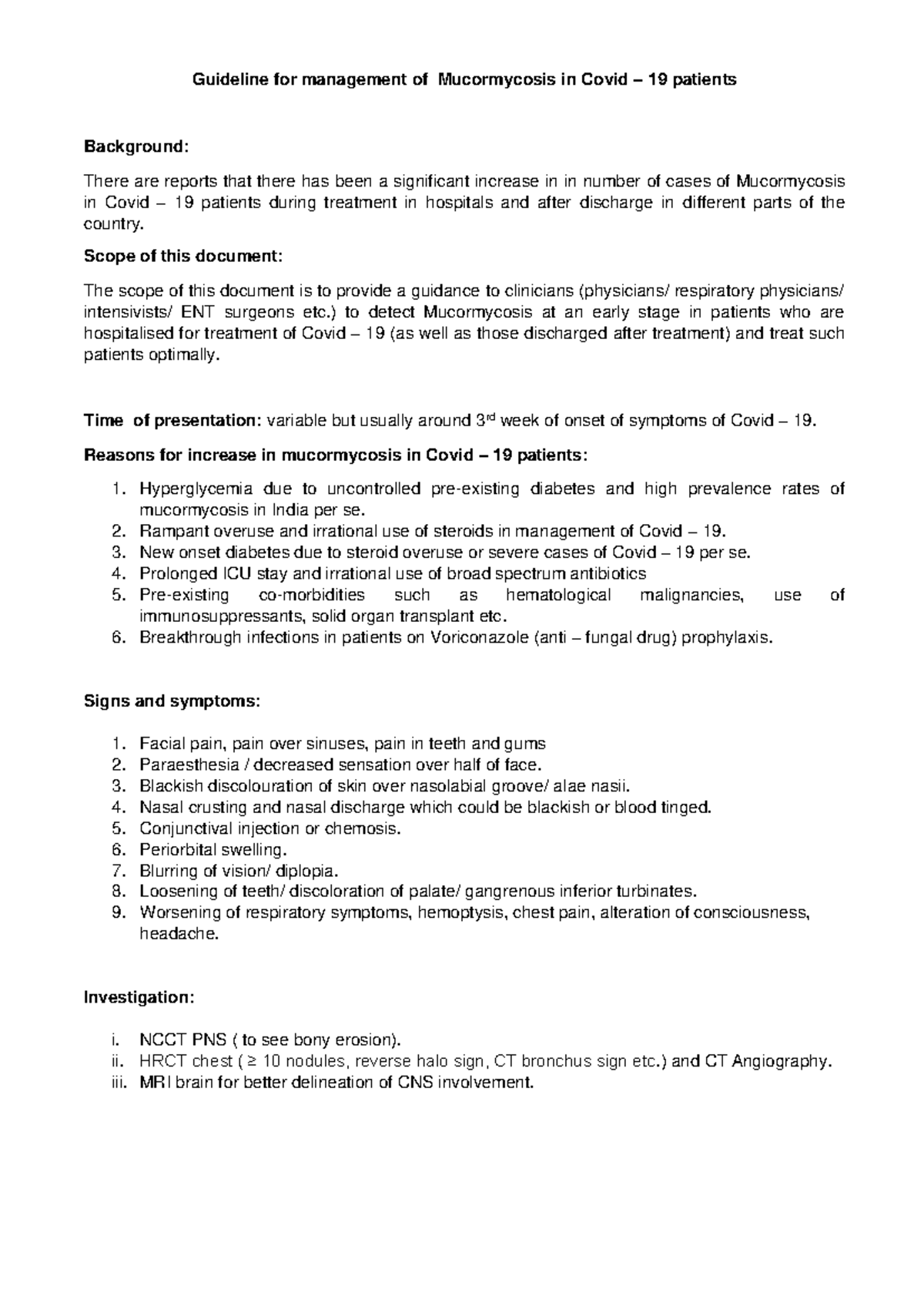Guideline for Mucormycosis Management in COVID-19 Patients - Studocu