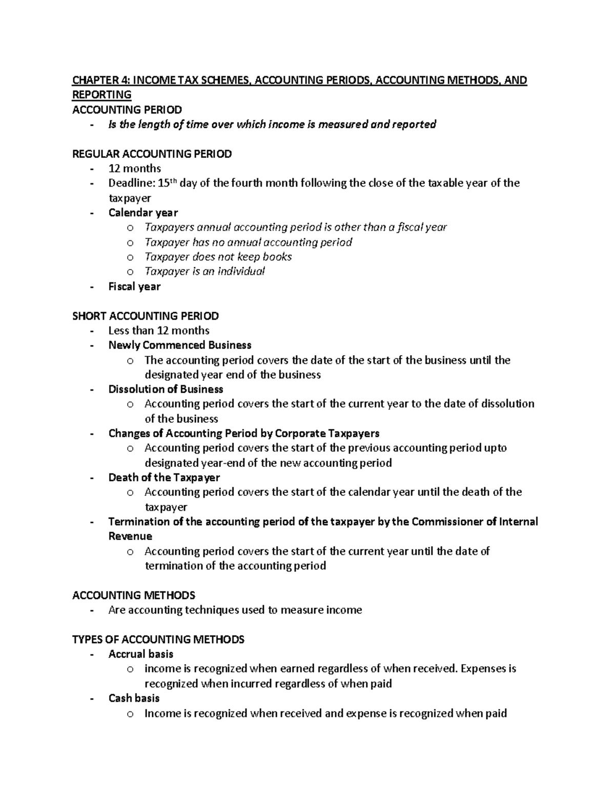 CHAPTER 4: INCOME TAX SCHEMES & ACCOUNTING METHODS IN TAXATION - Studocu