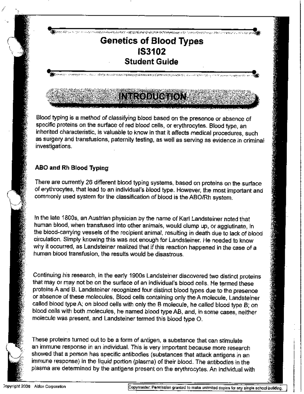 Genetics of Blood Types 1S3102 Student Guide: Understanding ABO & Rh ...