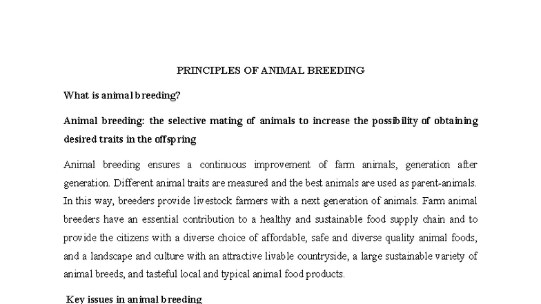 Principles of Animal Breeding (316) - Key Concepts and Practices - Studocu