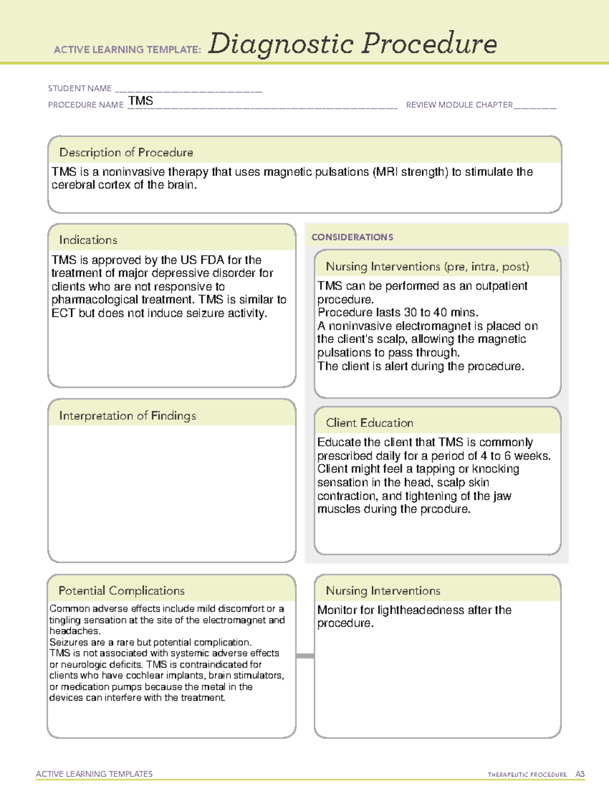 TMS Diagnostic Procedure: Active Learning Template Guide - Studocu
