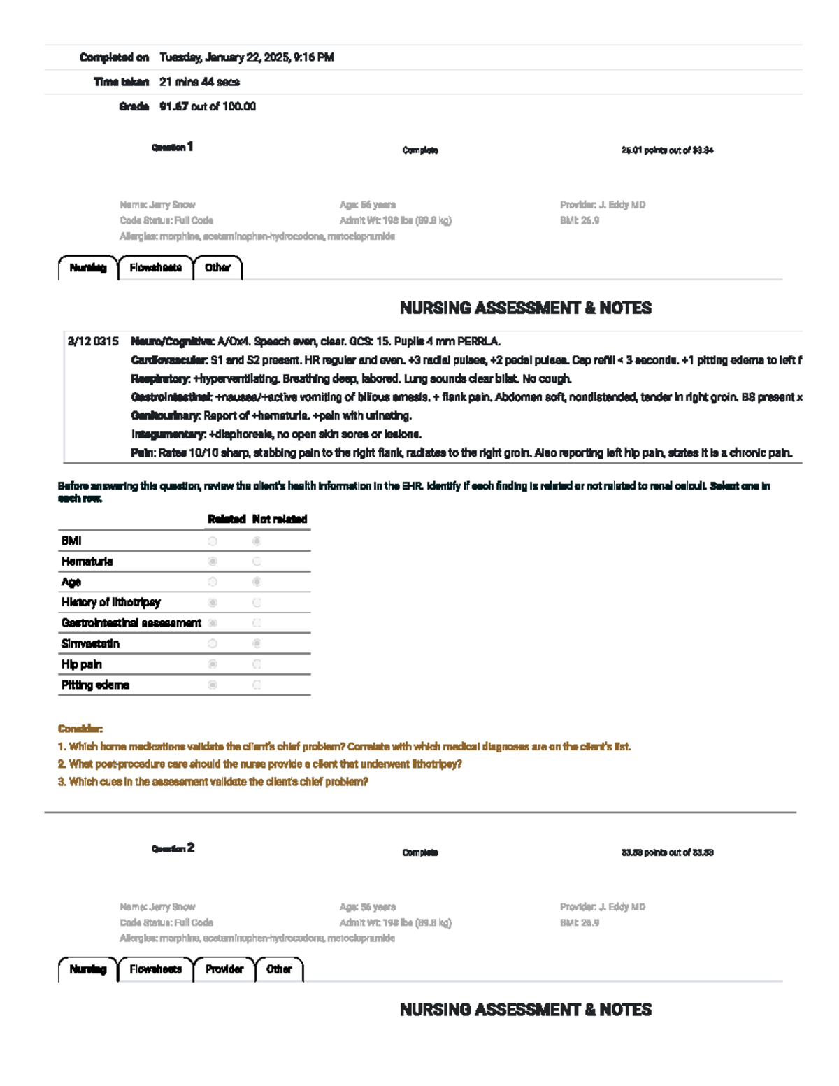 NURS 101: Nursing Assessment Notes for Jerry Snow - Case Study Analysis ...