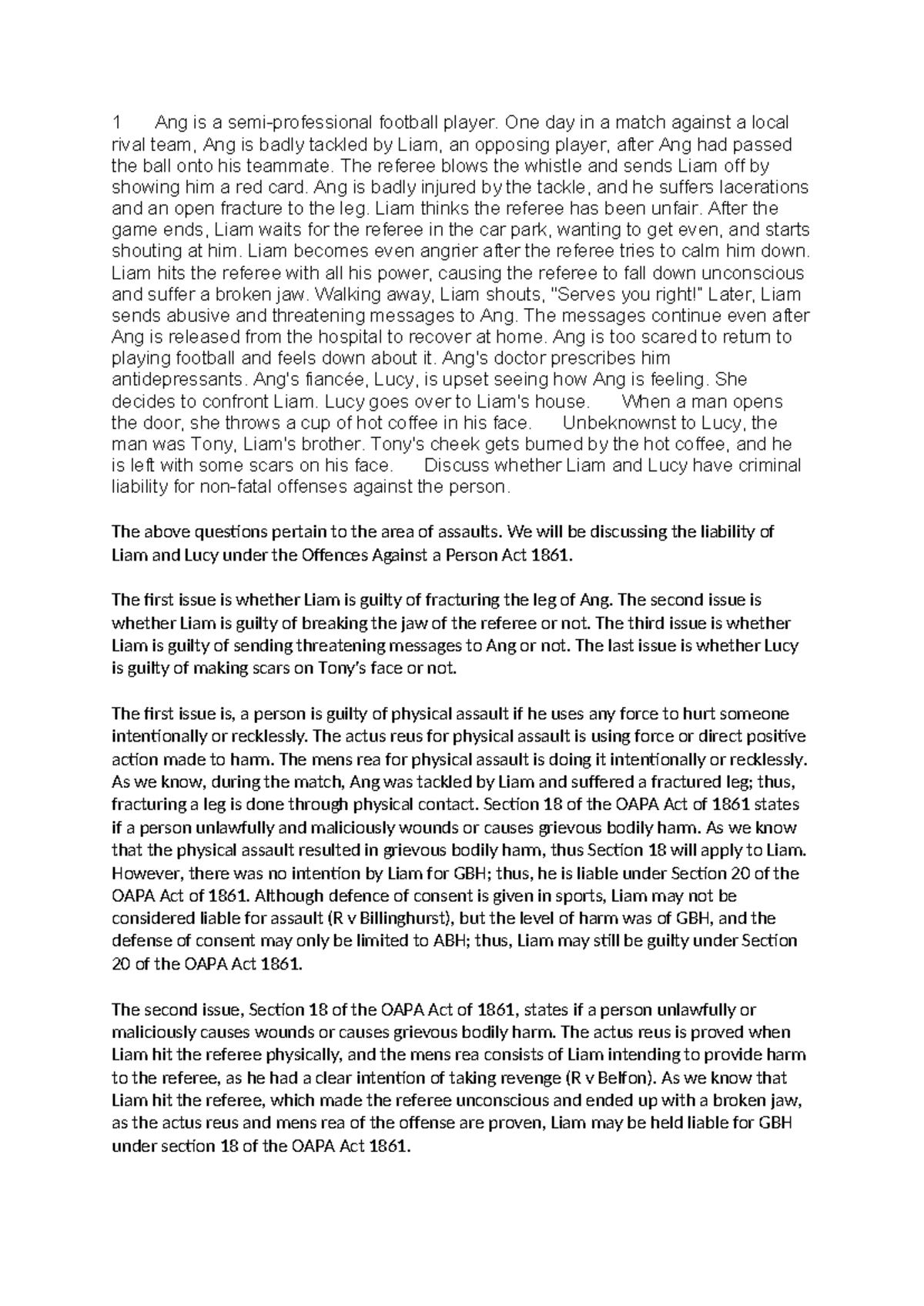 Criminal Liability Analysis: Ang's Case under OAPA 1861 - Studocu