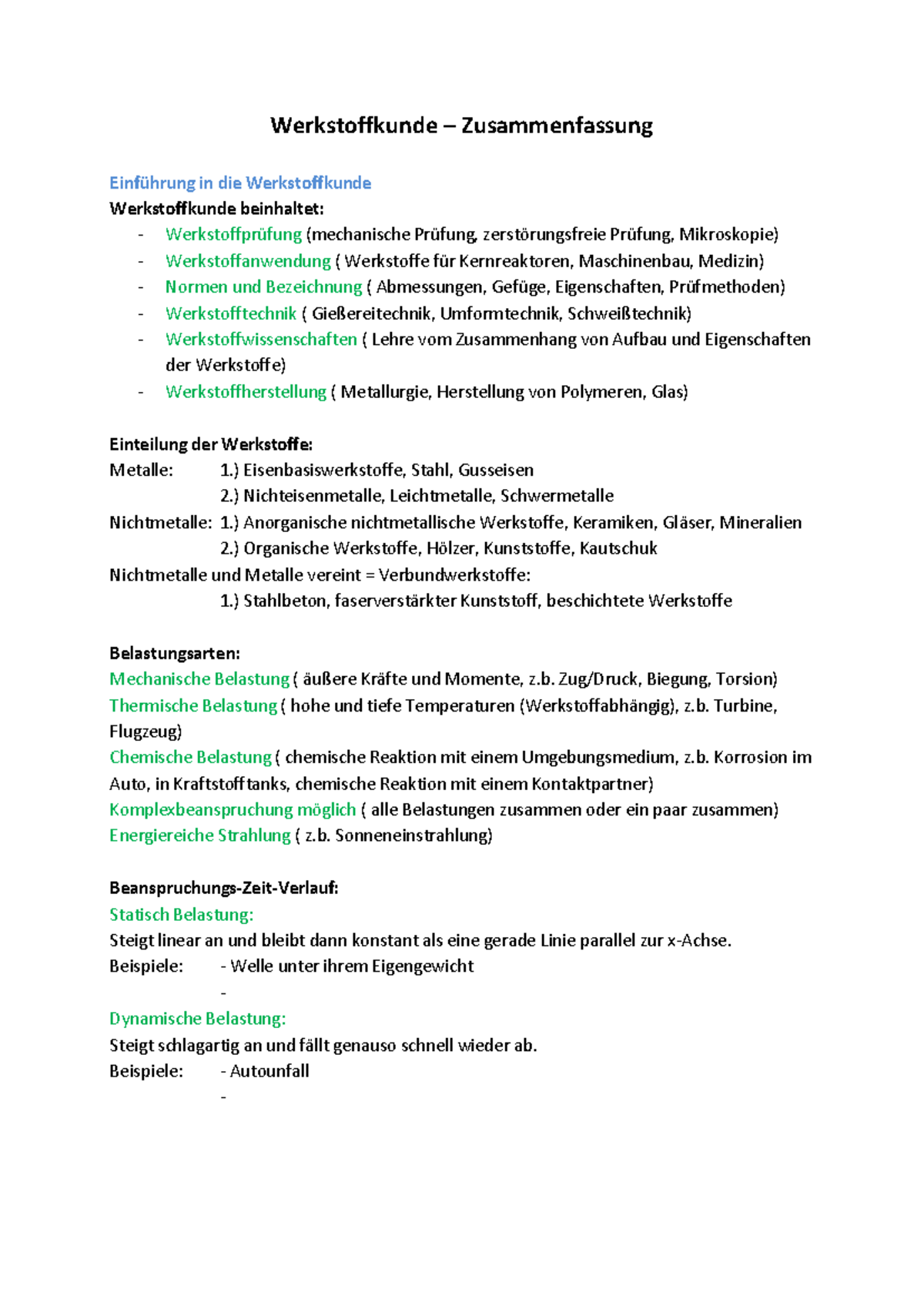 Werkstoffkunde 1 - Zusammenfassung - Werkstoffkunde – Zusammenfassung Einführung in die - Studocu