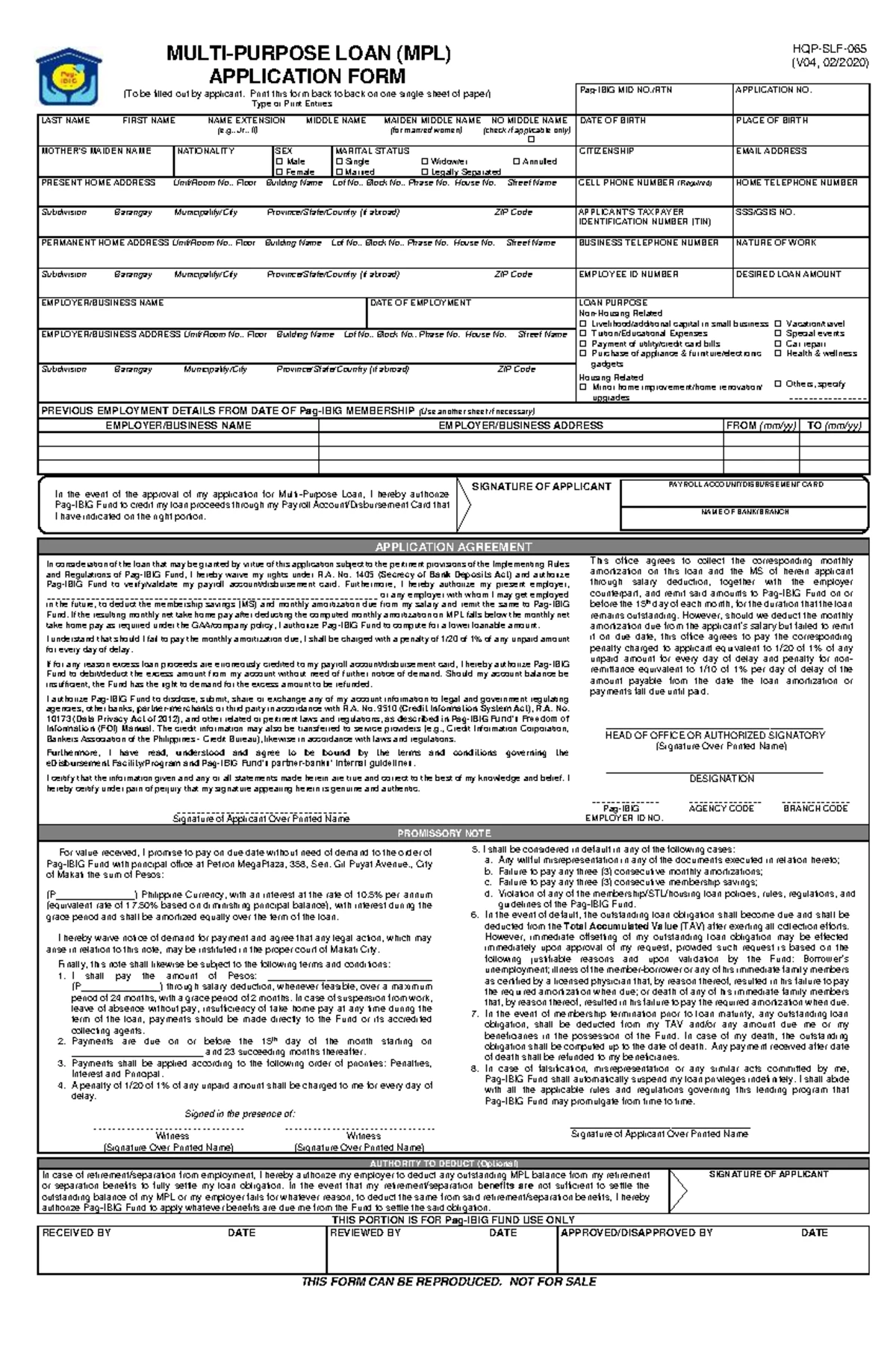 SLF065 Multi-Purpose Loan Application Form (V08, 10/2024) - Studocu