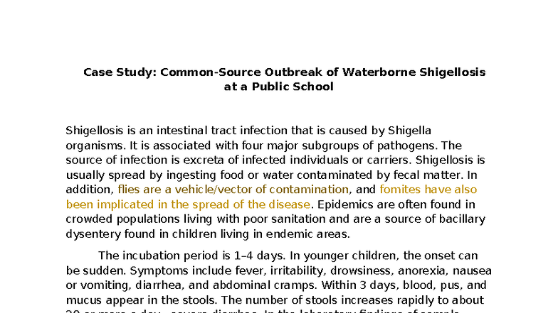 Case Study: Shigellosis Outbreak in Stockport Public School, Iowa - Studocu