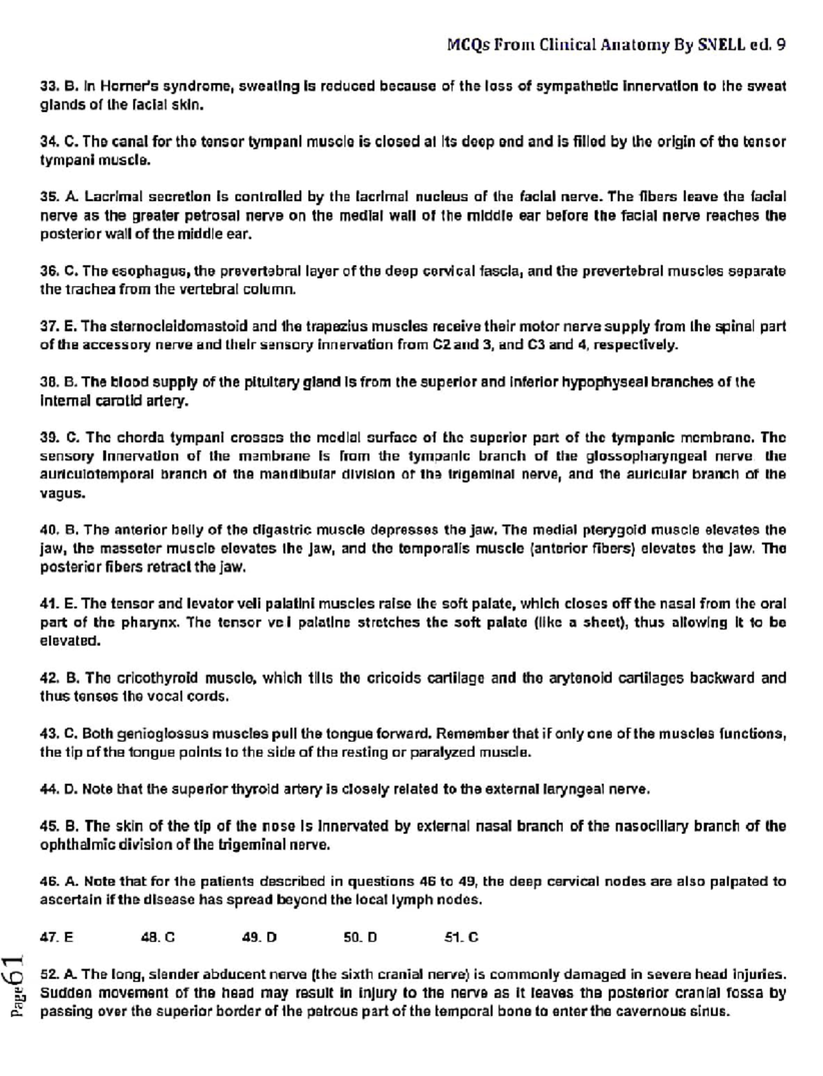 Exam 1 - Fhhc - MCQs From Clinical Anatomy SNELL ed. 9 33. B. In ...