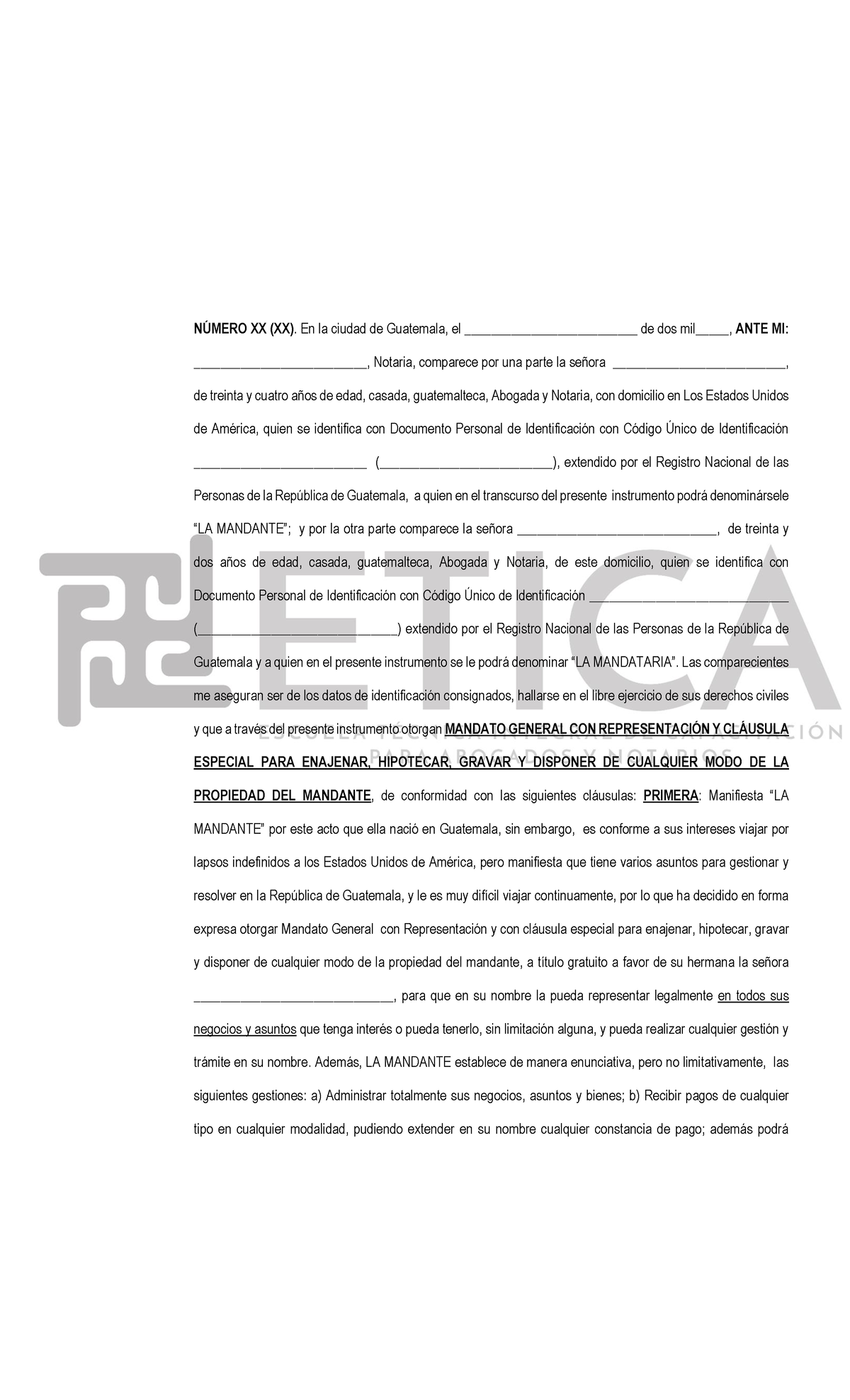 2. Mandato General con Cláusula Especial - Ejemplo Jurídico - Studocu