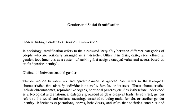 Gender and stratification - Gender and Social Stratification ...