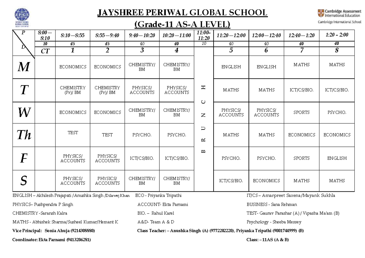Grade-11 AS-A Level Schedule - IGCSE (Anushka Singh & Priyanka Tripathi ...