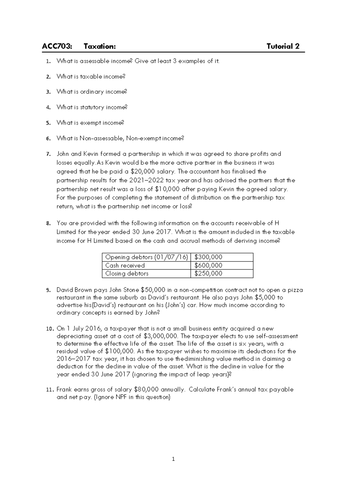 ACC703: Taxation Tutorial 2 - Key Concepts and Examples - Studocu
