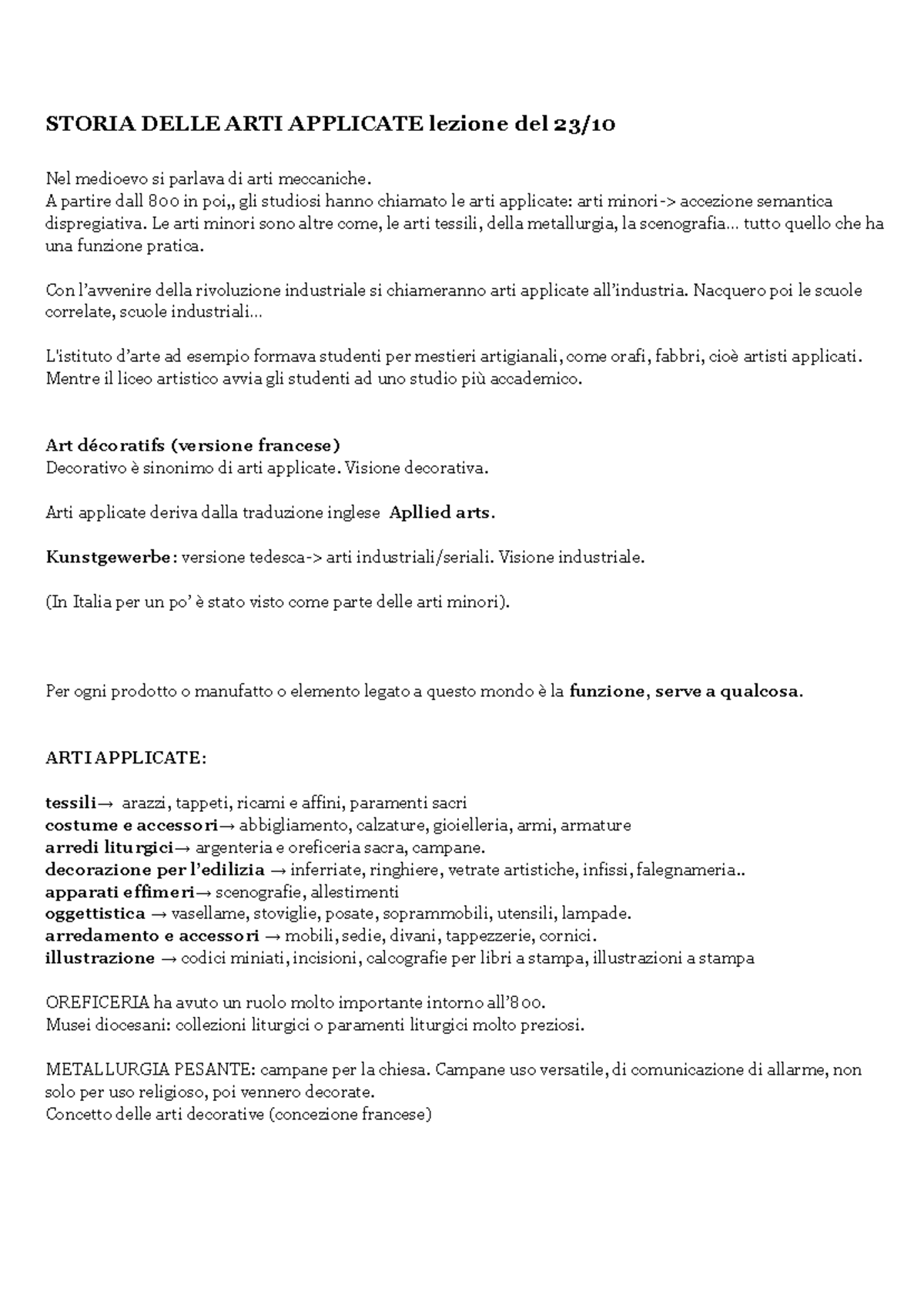 Storia delle Arti Applicate: Lezione sul Medioevo e Oltre - Studocu