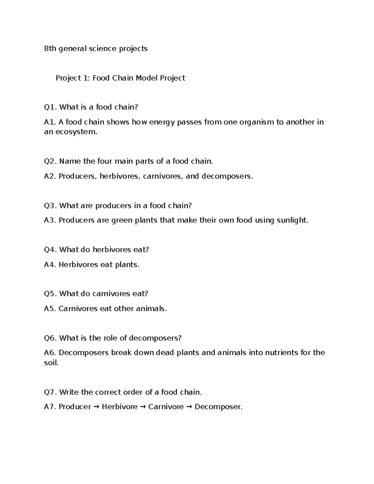 8th Grade General Science Projects: Food Chain, Colored Milk, & More ...