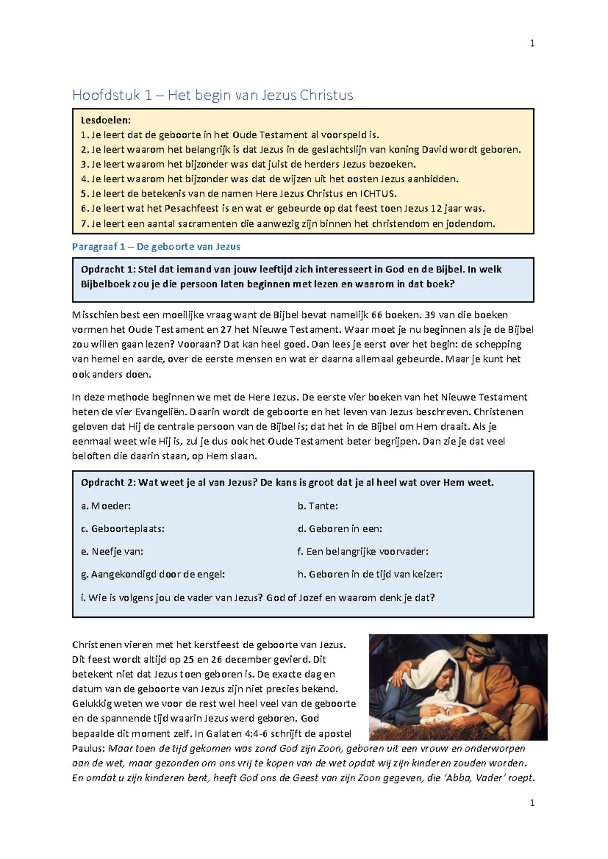 H1 Geboorte van Jezus - Essentiële Leerpunten voor de Toets H1 ...