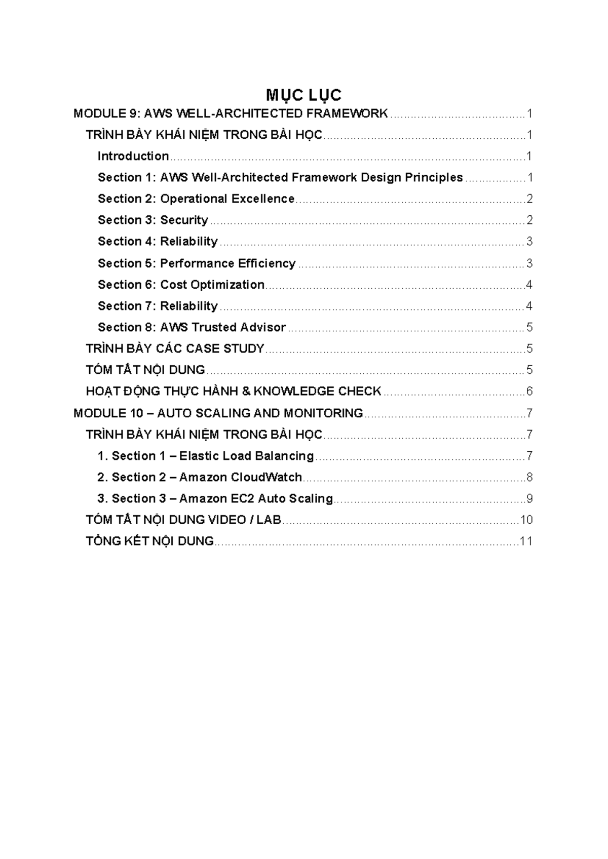 MỤC LỤC MODULE 9: AWS FRAMEWORK VÀ MODULE 10: AUTO SCALING - Studocu