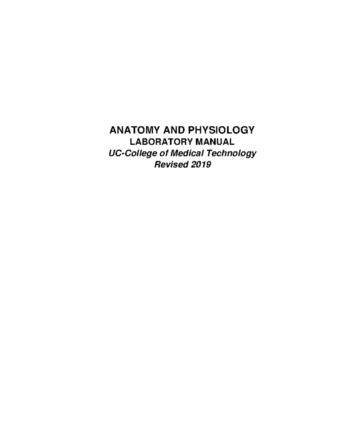 Anatomy & Physiology Lab Manual - UC-Med Tech, 2019 Edition - Studocu