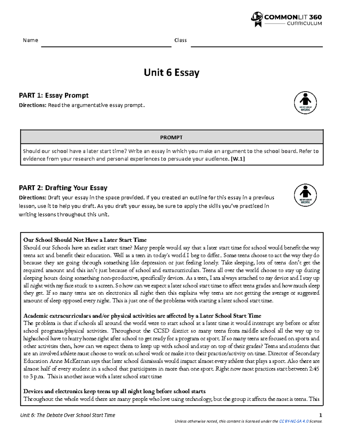 Unit 6 Essay: Argument for School Start Time Changes - Studocu