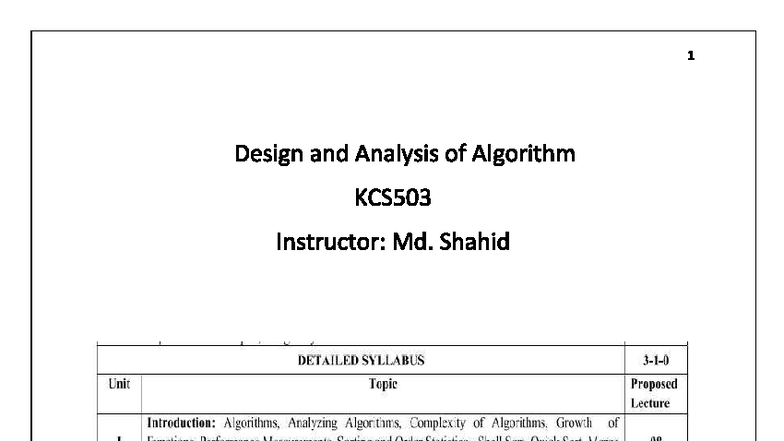 DAA Lecture Notes KCS503: Design & Analysis of Algorithms - Studocu
