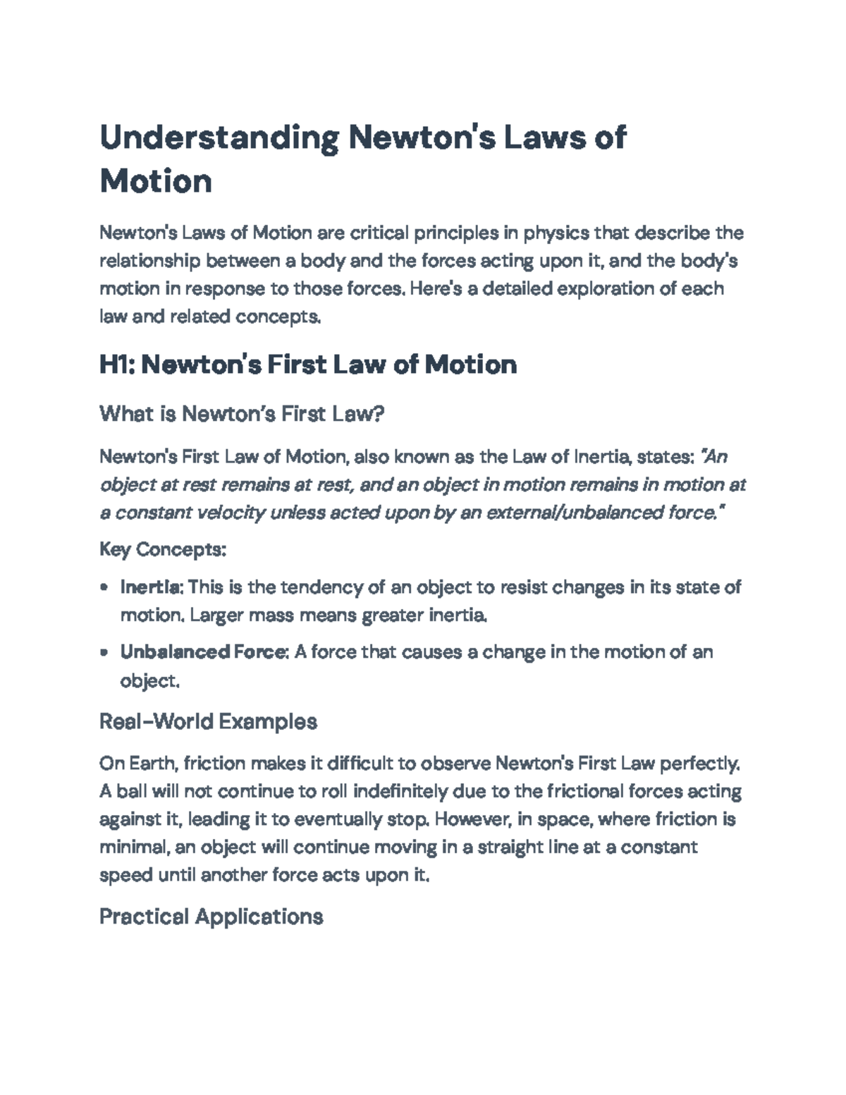 Understanding Newton's Laws of Motion: Principles and Applications - Understanding Newton's Laws ...