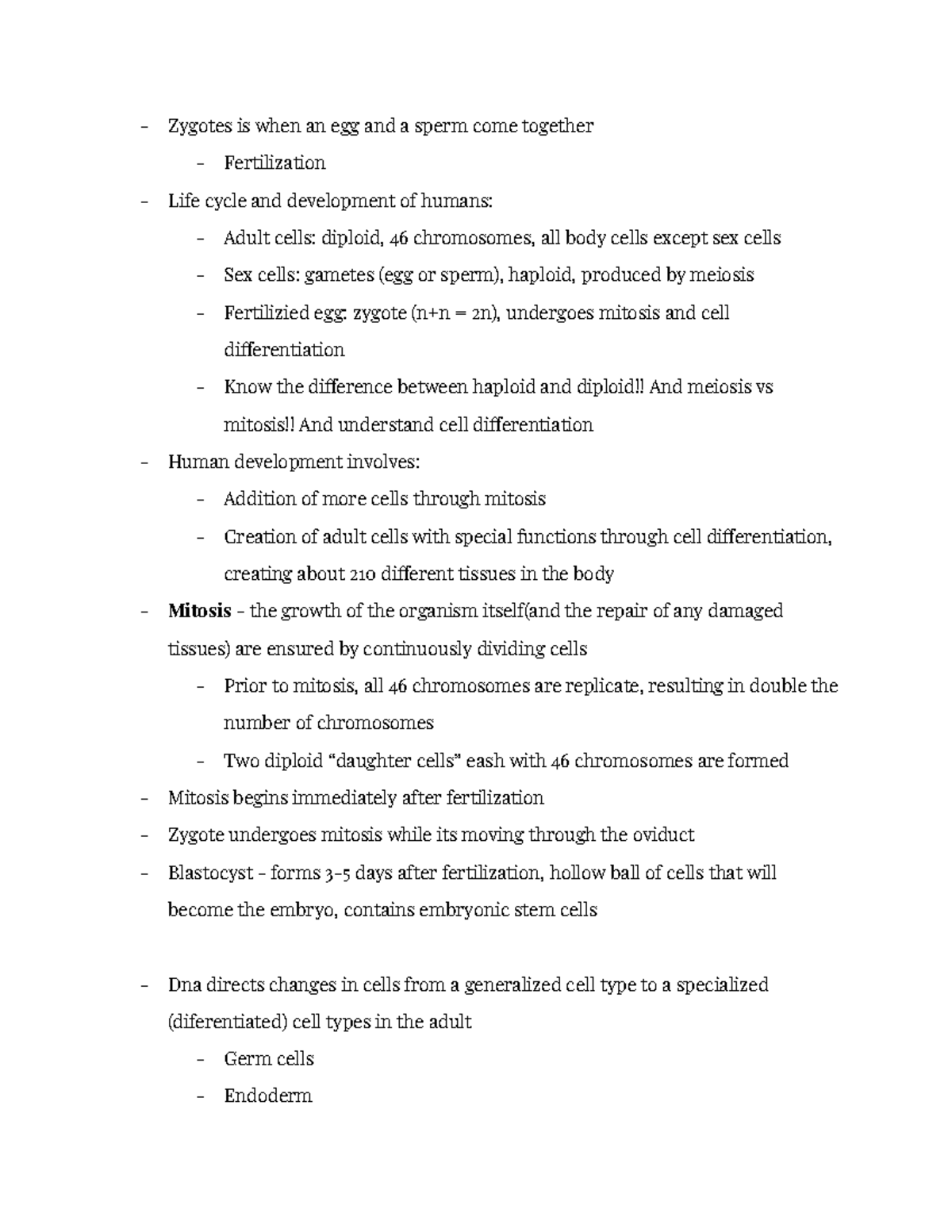 Bio 101: Stem Cells and Human Development - Lecture 5 Notes - Studocu