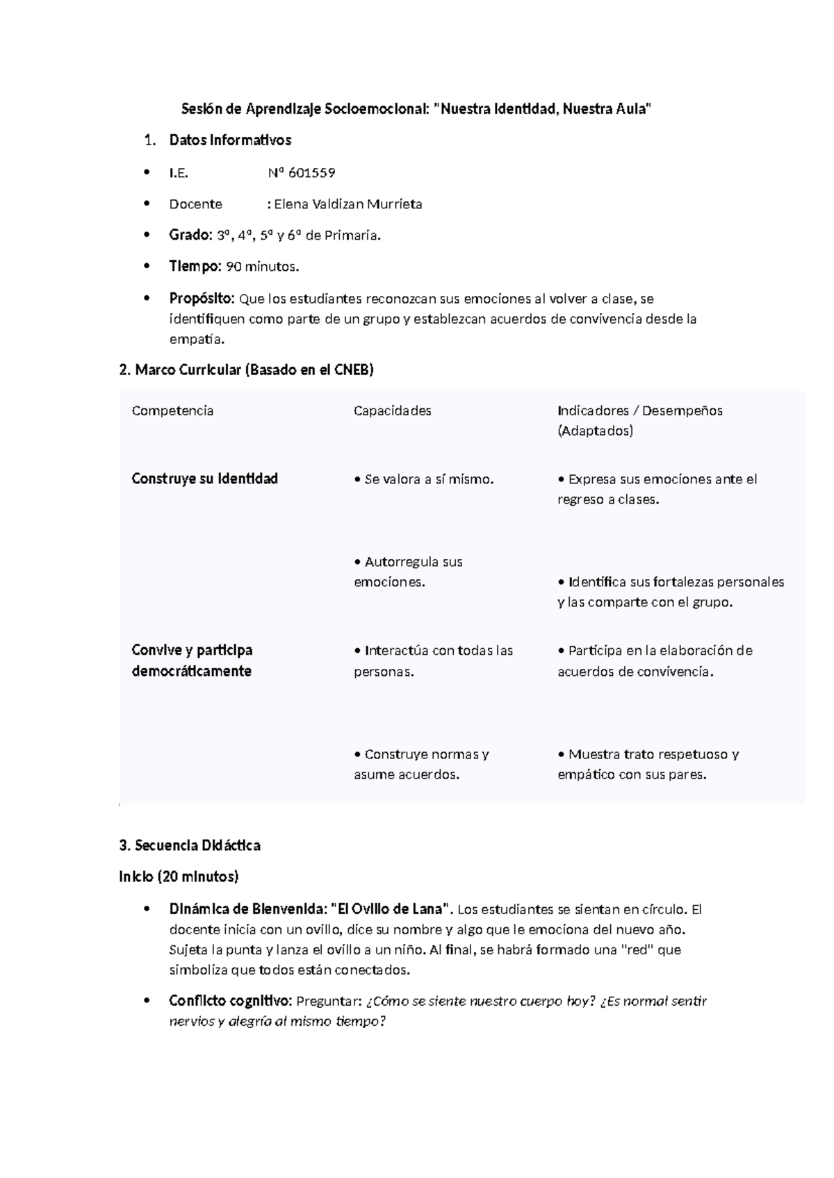 Sesión de Aprendizaje Socioemocional: Identidad y Emociones en Clase ...