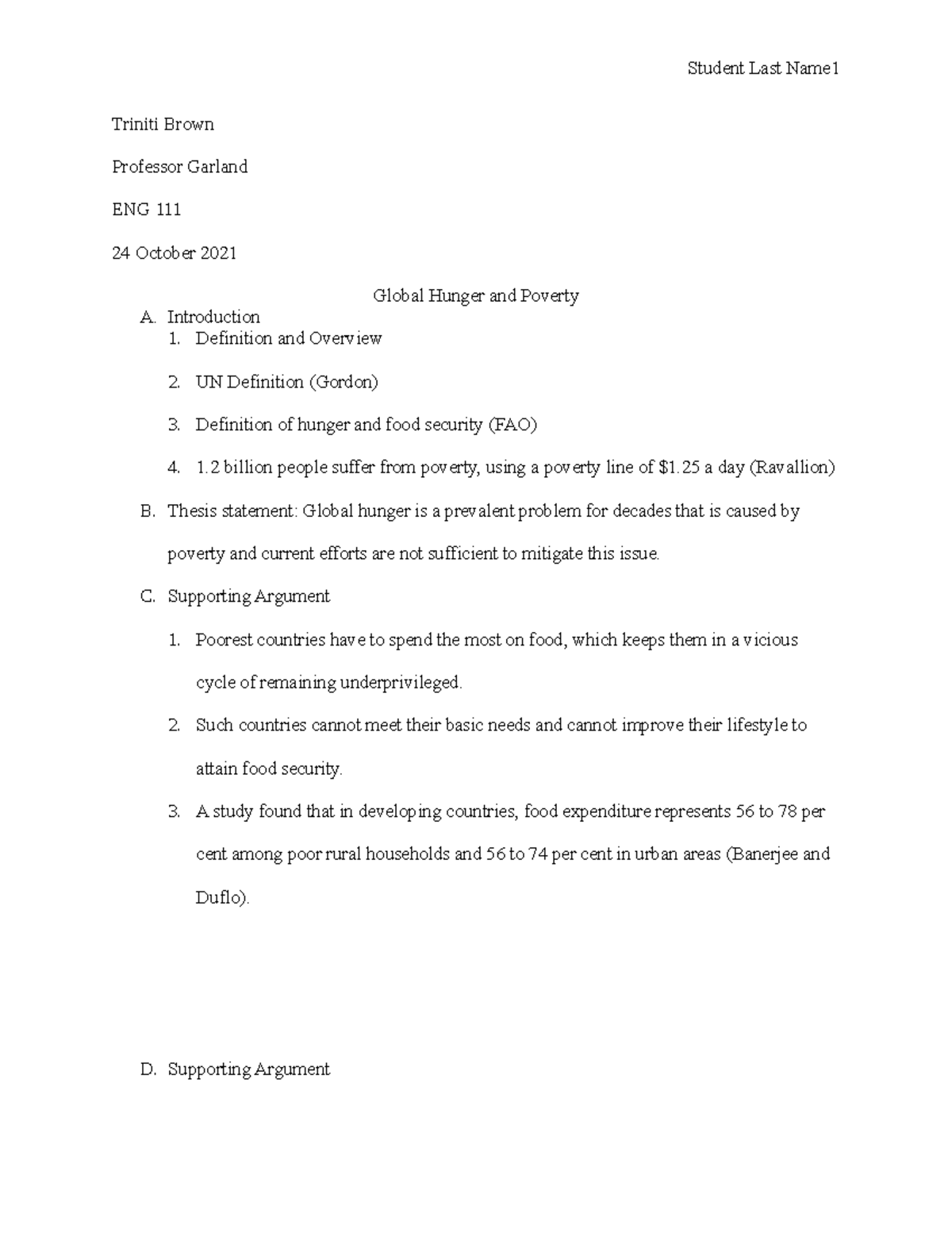 My Essay about Global hunger and poverty - Student Last Name1 Triniti ...
