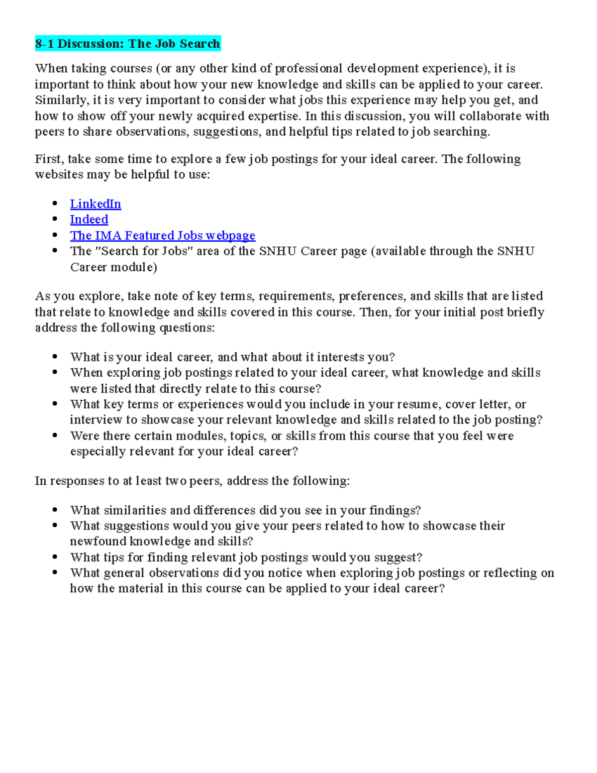 8-1 Discussion: Strategies for Effective Job Searching - Studocu