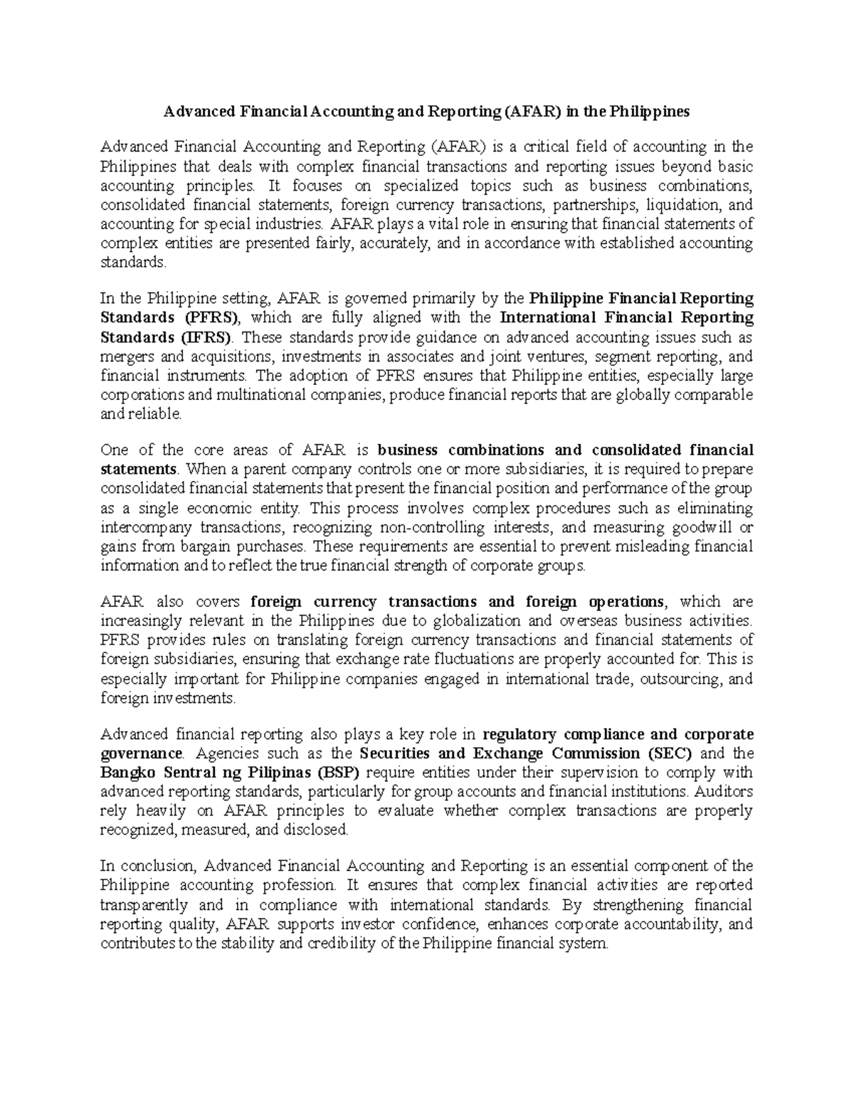 Advanced Financial Accounting & Reporting (AFAR) in the PH - Studocu