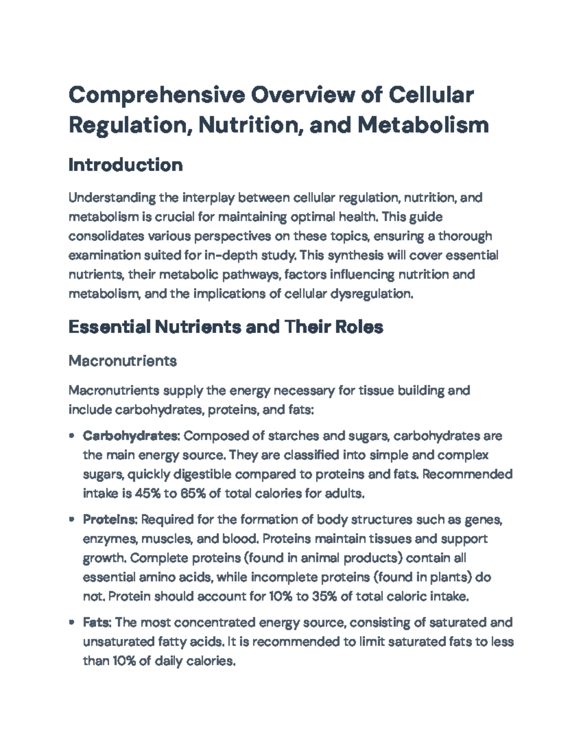 Cellular Regulation, Nutrition, and Metabolism: A Detailed Guide - Studocu