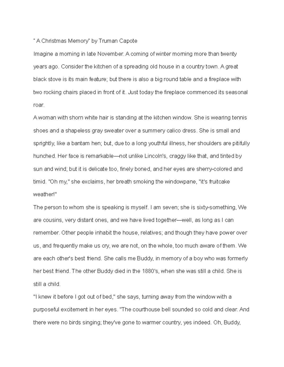 A Christmas Memory text - “ A Christmas Memory” by Truman Capote ...