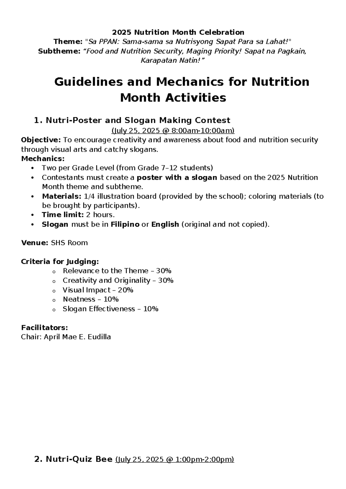 2025 Nutrition Month Celebration Guidelines: PPAN Activities & Contests ...