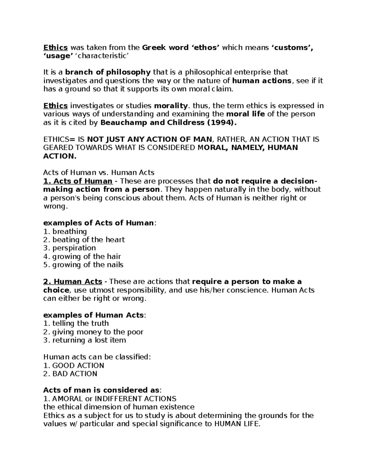 Reviewer - Ethics Prelim - Ethics was taken from the Greek word ‘ethos ...