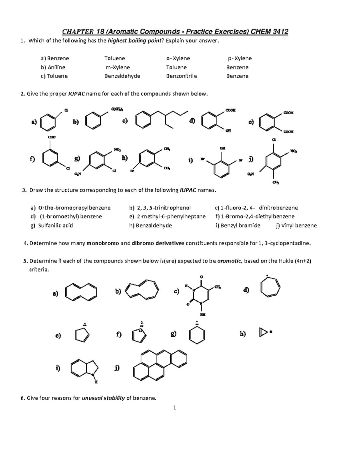 Ch. 18 Practice Exercises - Aromatic Compounds (CHEM 3412) - Studocu