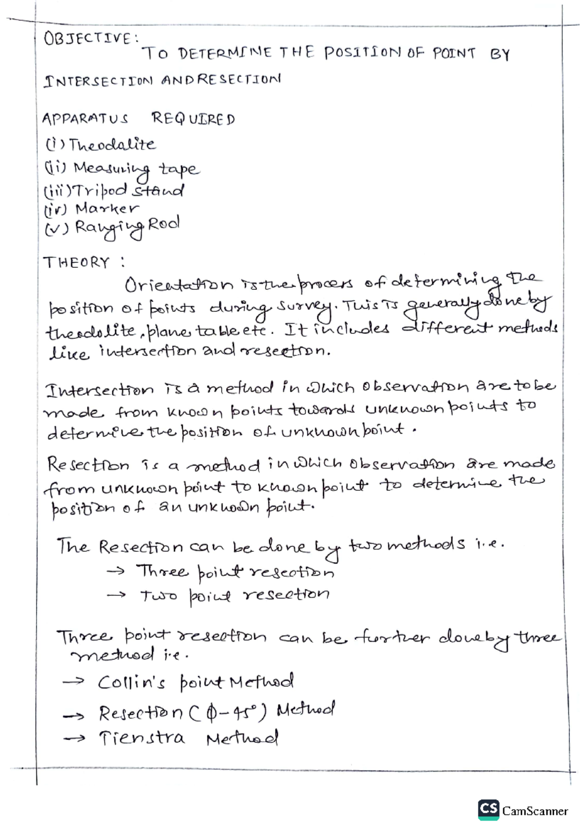 Intersection and Resection Techniques in Surveying Methods - Studocu