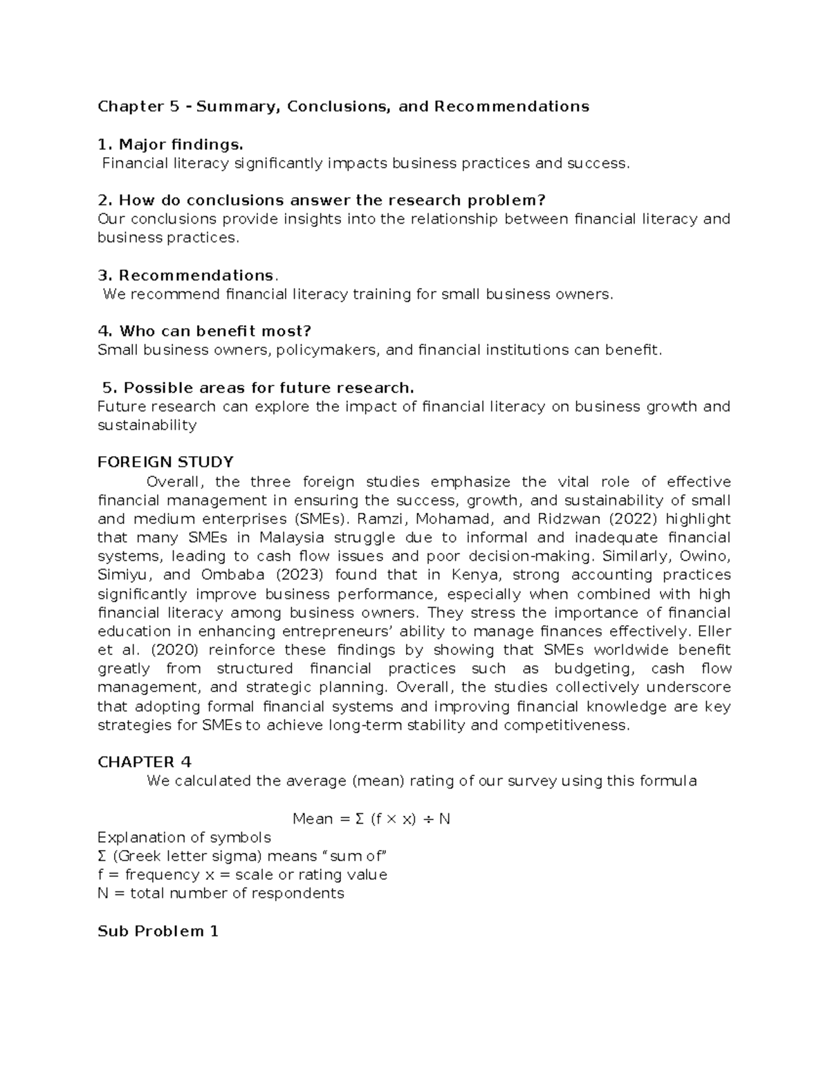 Chapter 5 Summary & Recommendations on Financial Literacy Impact - Studocu