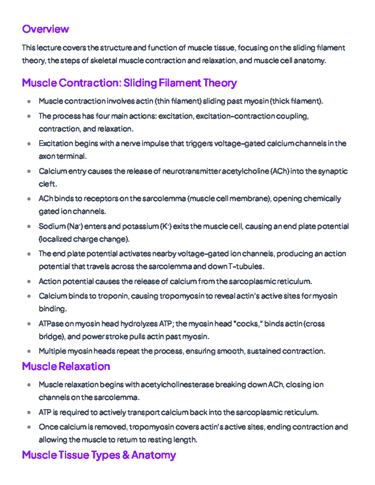 Chapter 9 Part A: Muscle Tissue Structure & Function Overview - Studocu