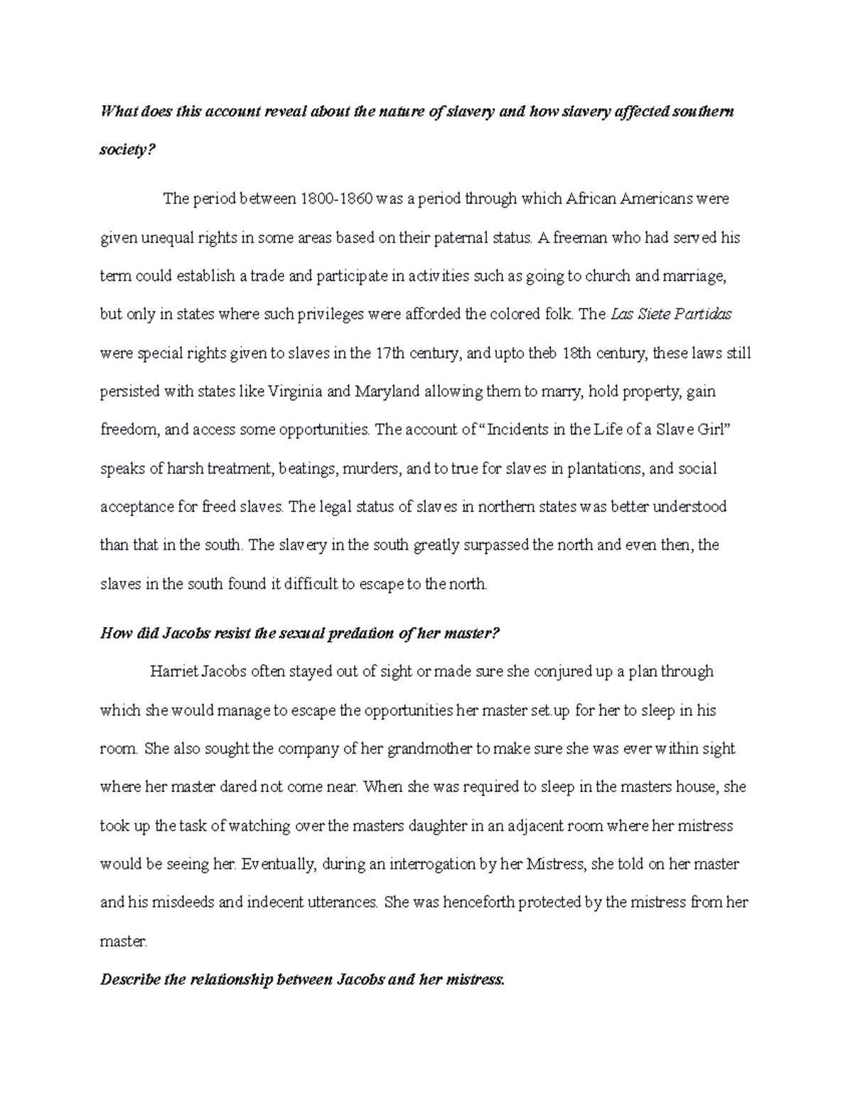 Week 6 HIST1302 Final Exam Review: Impact of Slavery on Southern ...